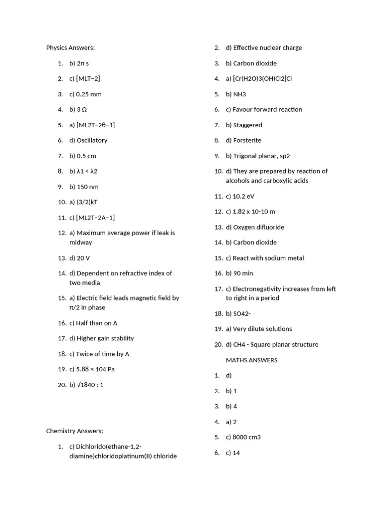 PCMB 12 Ans | PDF | Chemistry | Chemical Compounds