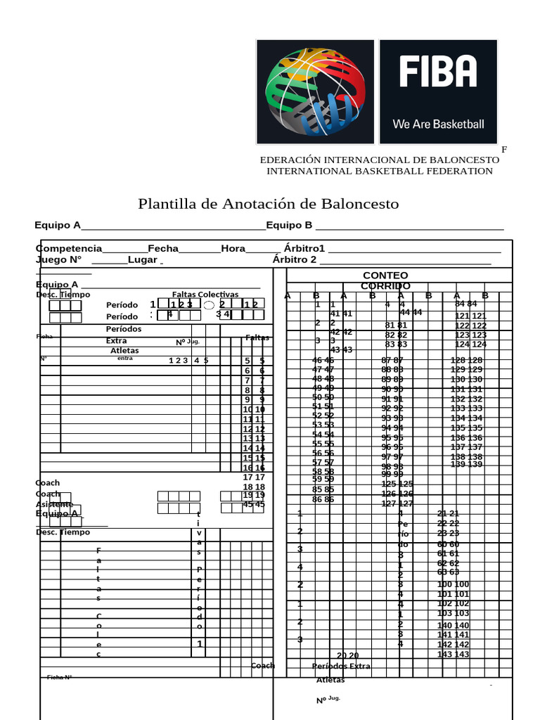 Planilla de Anotación de Baloncesto | PDF