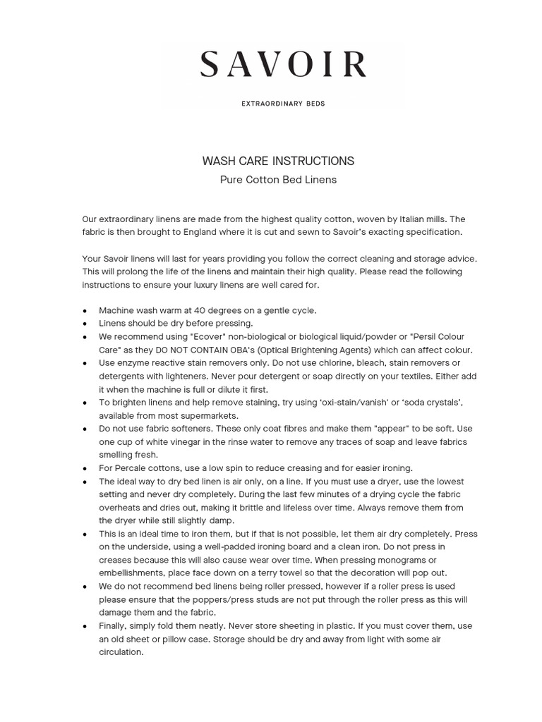 Luxury Linen Care Guide | PDF | Linens | Textiles