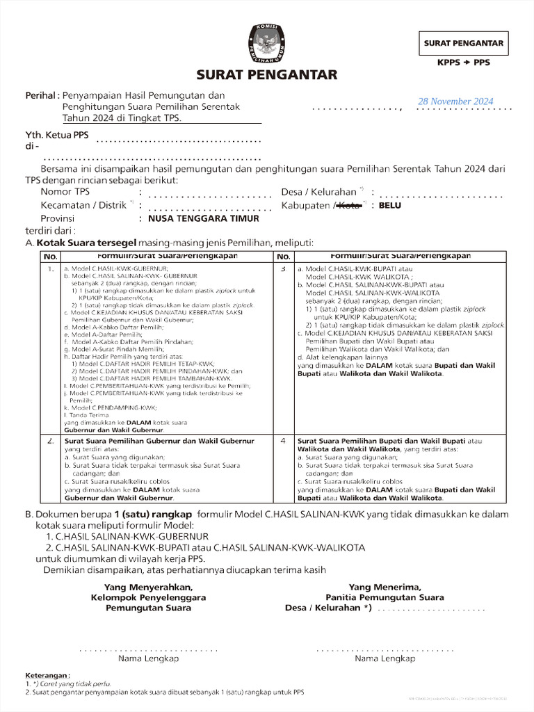 Surat Pengantar KPPS Ke PPS | PDF