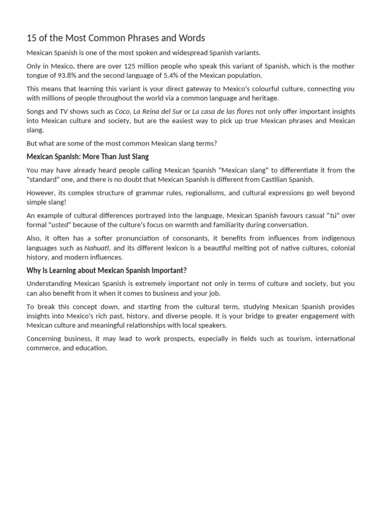 15 of The Most Common Mexican Phrases | PDF | Spanish Language ...