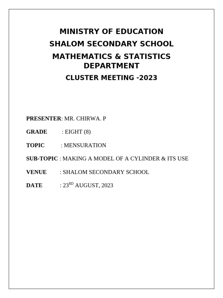 Cluster Meeting - MR Chirwa Maths Cover | PDF