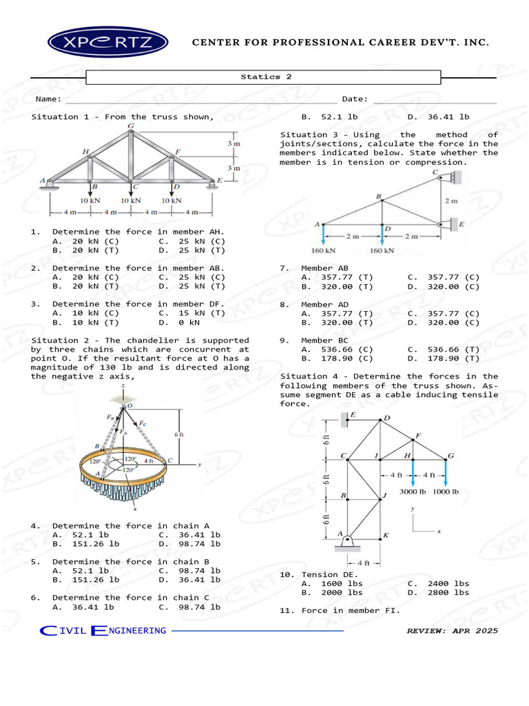 Engineering Statics Problem Set | PDF | Pound (Mass) | Truss