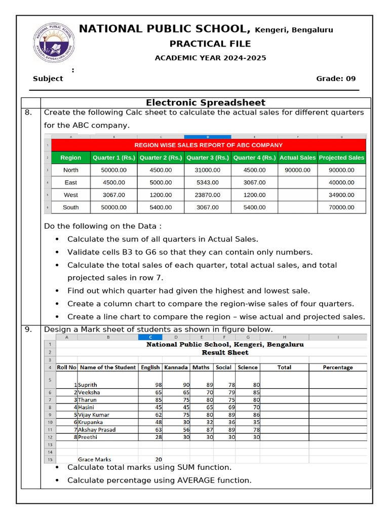 Electronic Spreadsheet practicals | PDF | Spreadsheet | Worksheet