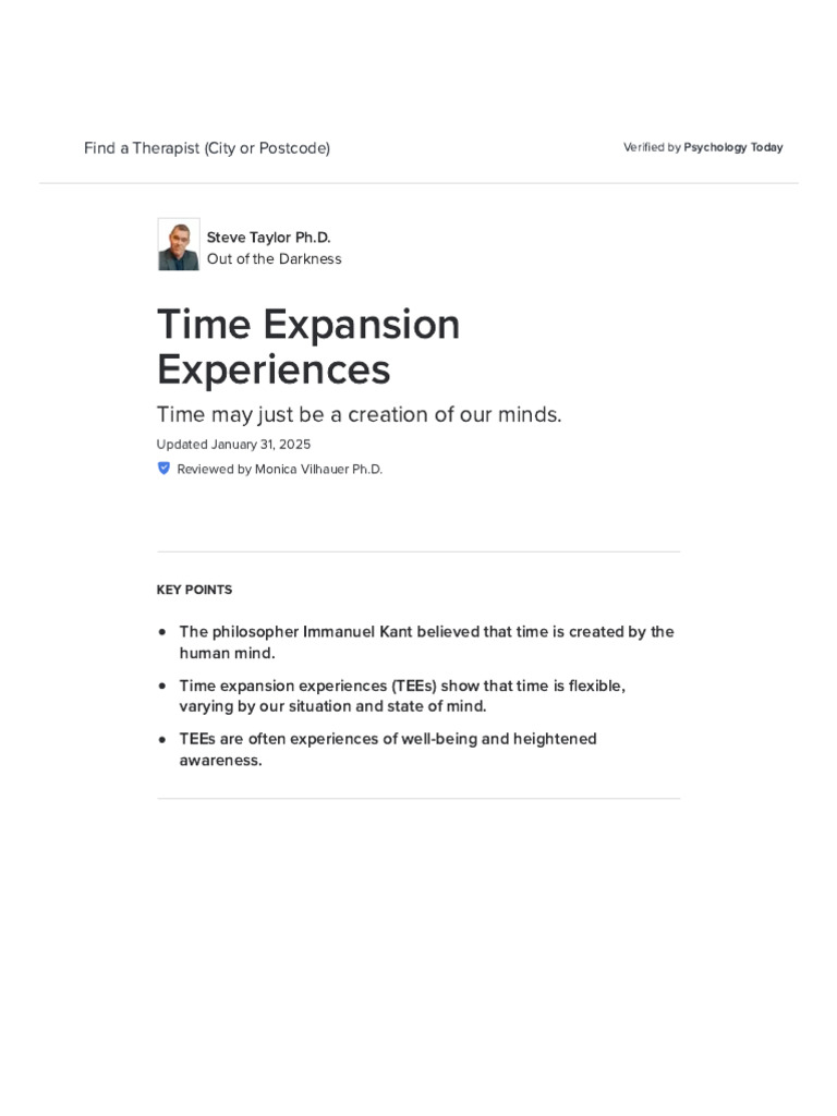 Time Expansion Experiences Explained | PDF | Mind | Immanuel Kant