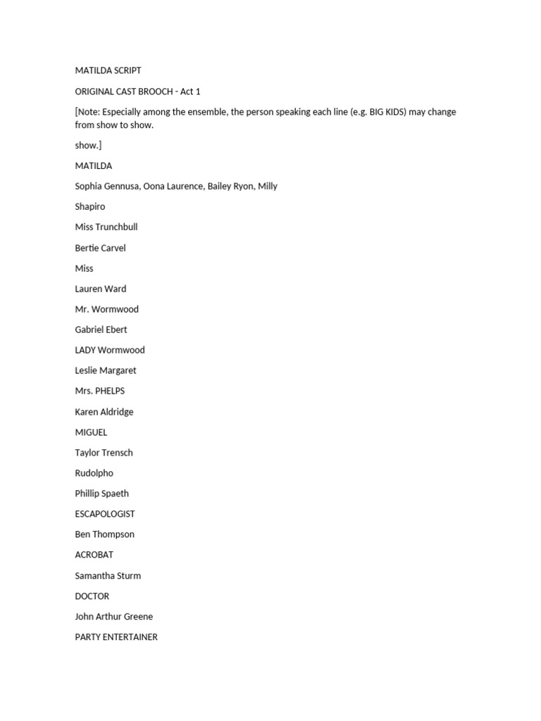 Matilda's Script | PDF