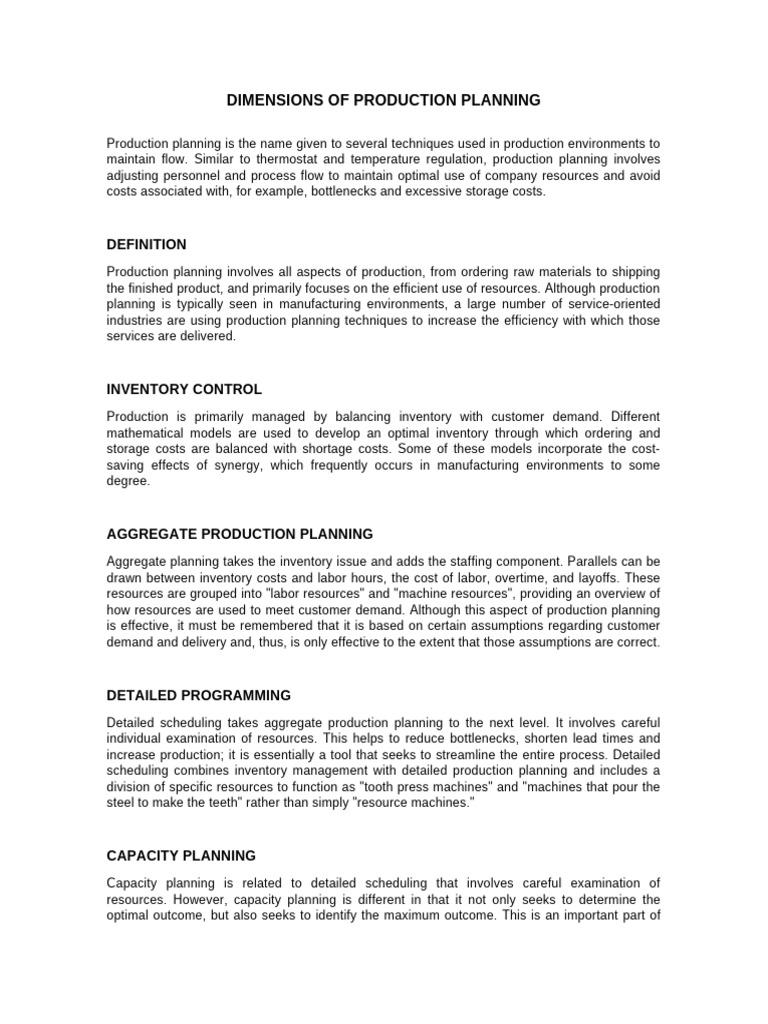 Production Planning Techniques Explained | PDF | Inventory | Production ...