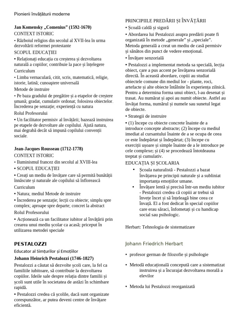 Pionierii Învățământului Modern | PDF