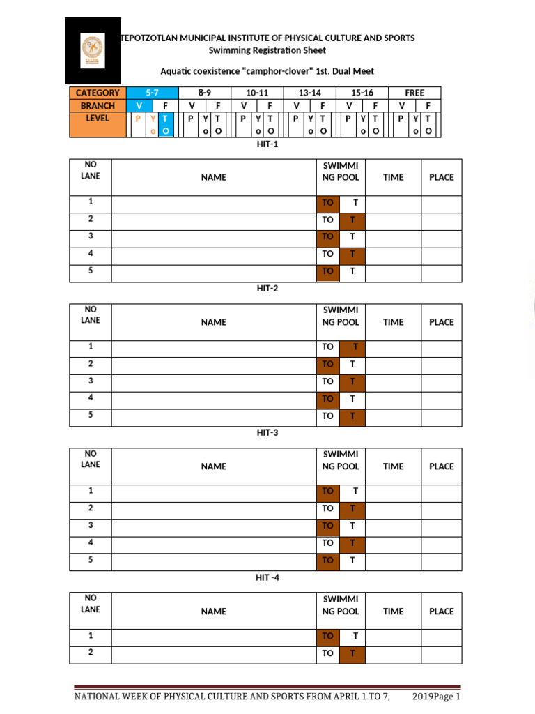 ADVANCED SWIMMING SHEET - Docx | PDF | Summer Olympic Sports | Games Of ...