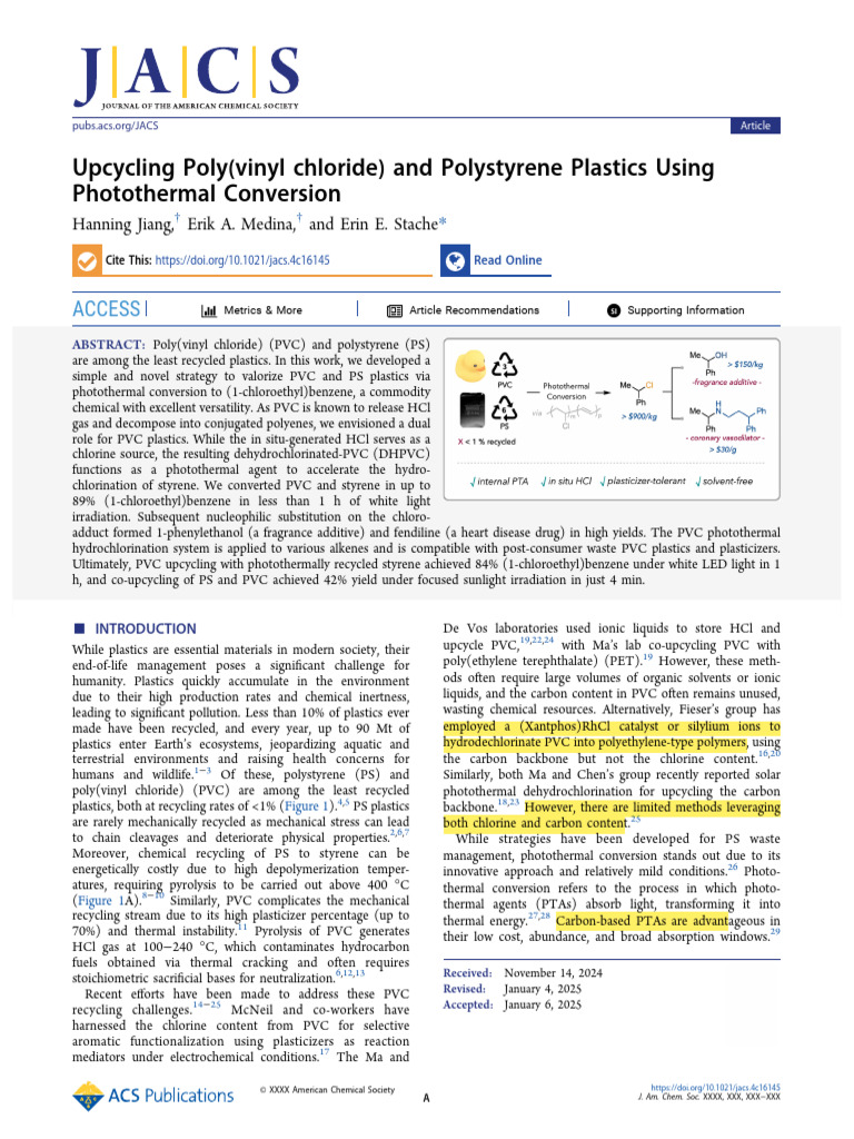Jiang Et Al 2025 Upcycling Poly (Vinyl Chloride) and Polystyrene Plastics Using Photothermal ...