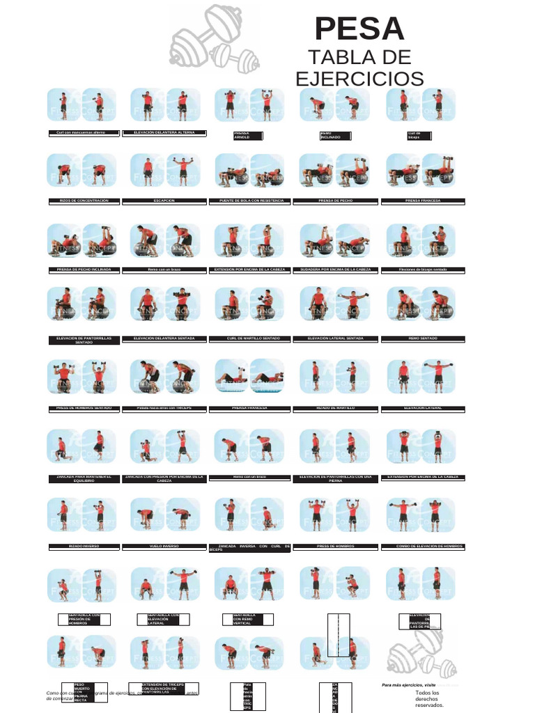 Tabla de Ejercicios Con Mancuernas | PDF | Entrenamiento con pesas