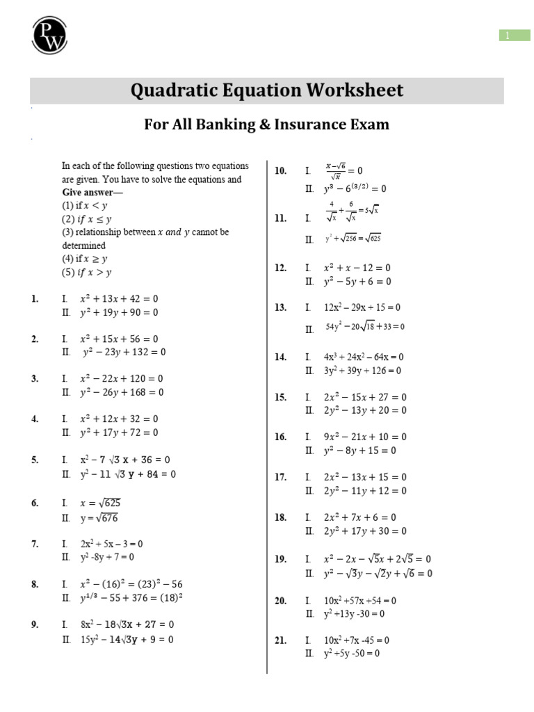 QUADRATIC EQUATION DPP | PDF | Mathematics | Algebra