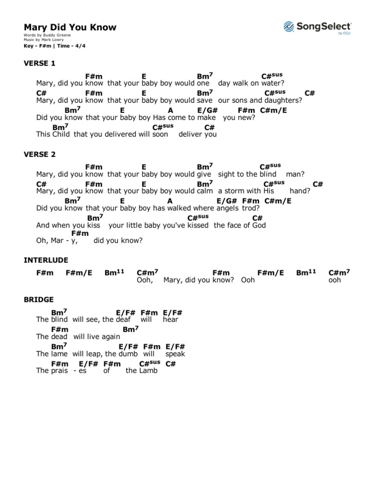 Mary Did You Know - SongSelect Chart in F#M | PDF
