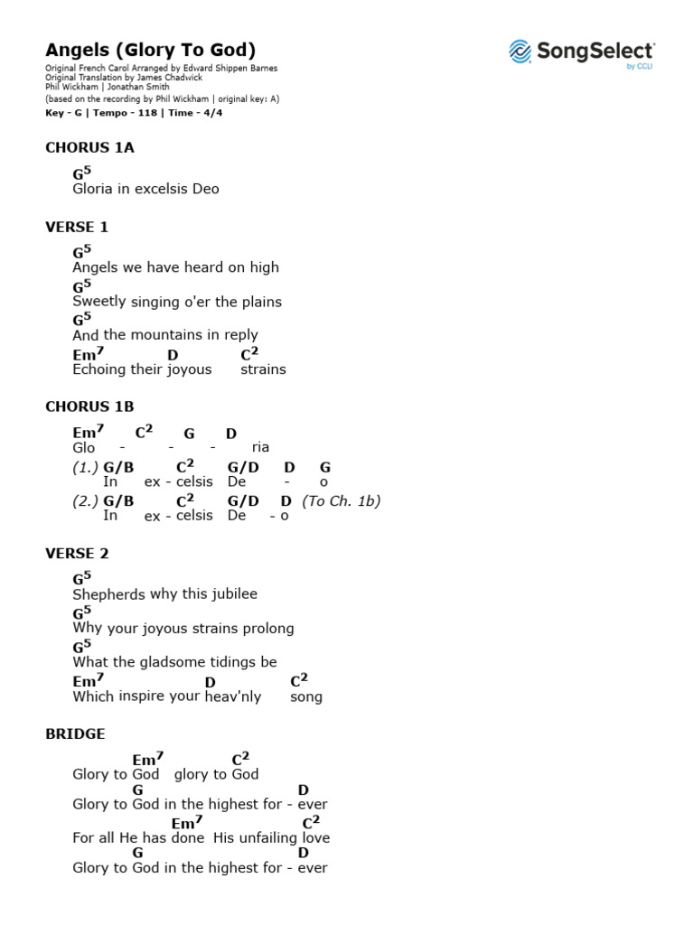 Angels (Glory To God) - Chords-G | PDF
