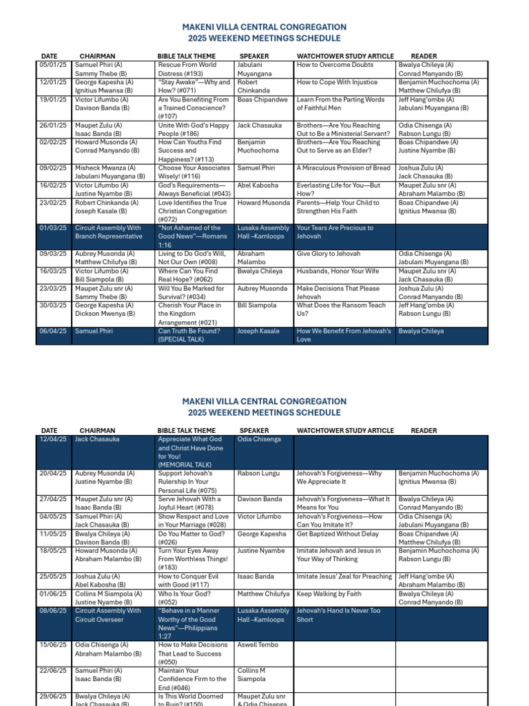 2025 Weekend Meeting Schedule | PDF | Religious Belief And Doctrine ...