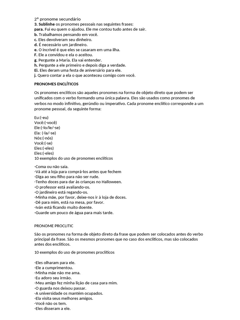 Exercícios de Pronomes 2º | PDF