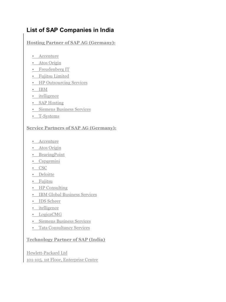 SAP Companies in India Overview | PDF | Sap Se | Companies