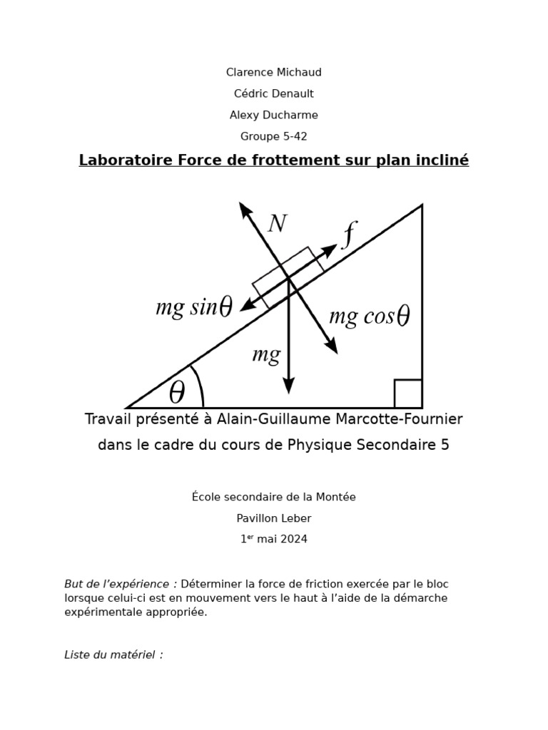Force de friction sur plan incliné | PDF | Friction | Masse