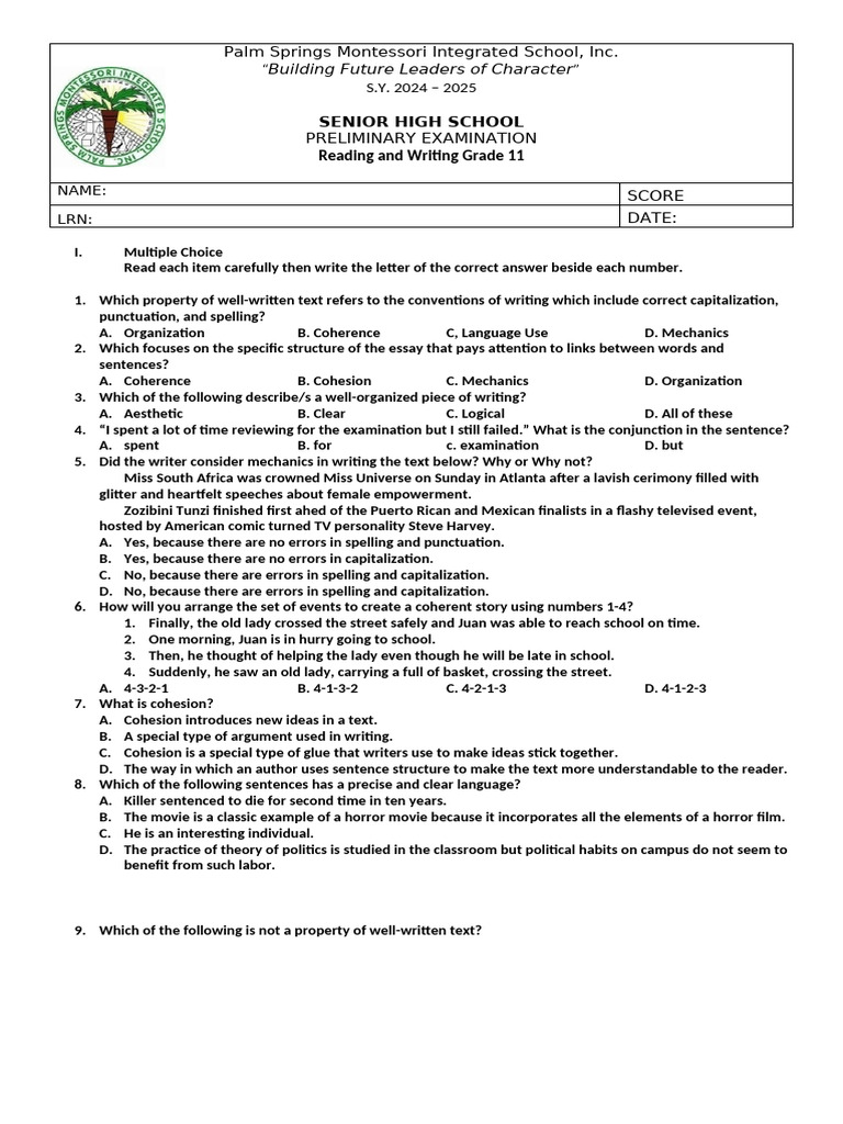 Reading&Writing11 Prelim | PDF | Linguistics