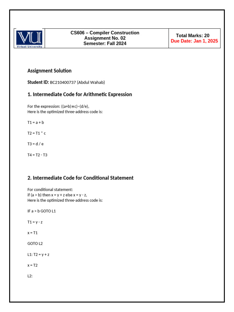 CS606 – Compiler Construction Assignment 2 | PDF