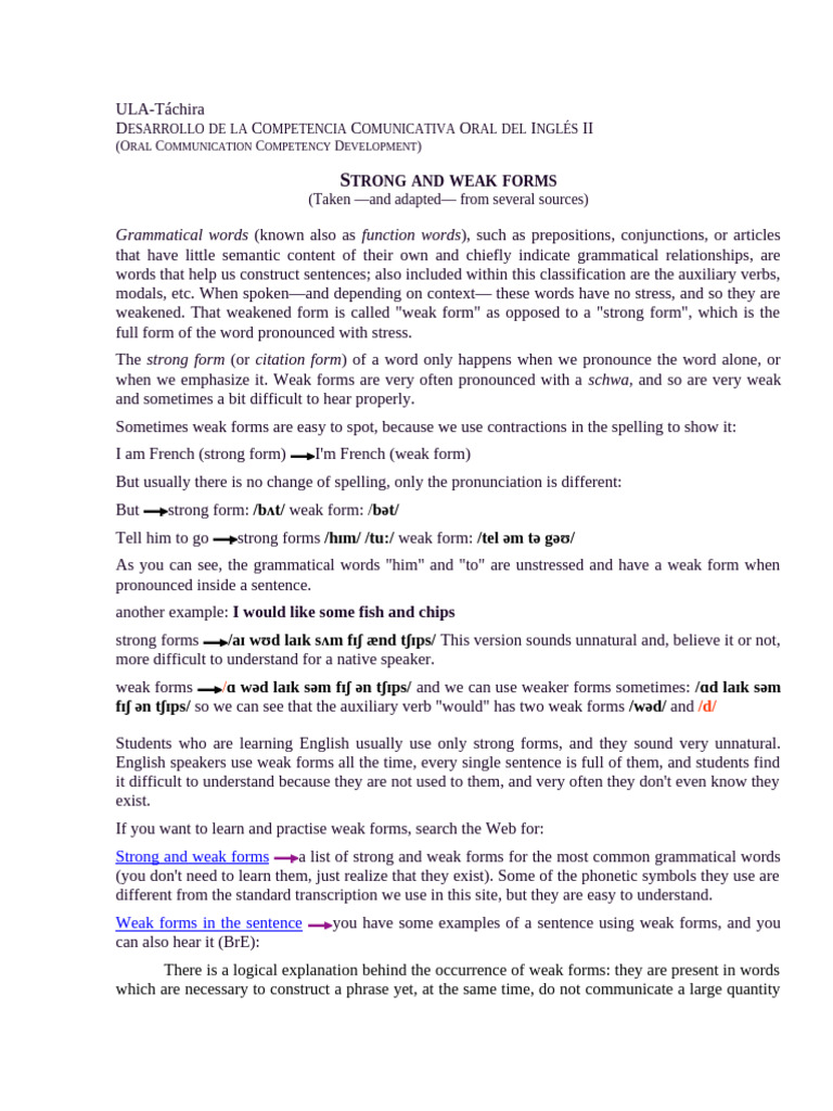 Understanding Strong and Weak Forms in English | PDF | Stress ...