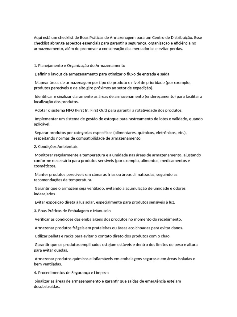 Aqui Está Um Checklist de Boas Práticas de Armazenagem para Um Centro ...