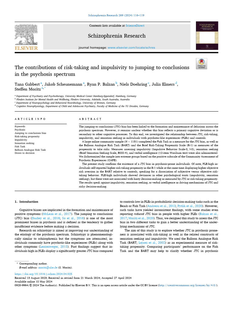 The contributions of risk-taking and impulsivity to jumping to ...