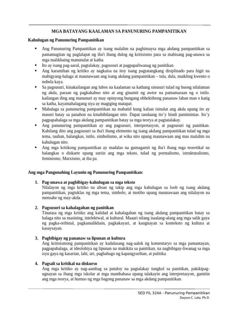 Mga Batayang Kaalaman Sa Panunuring Pampanitikan XXX | PDF
