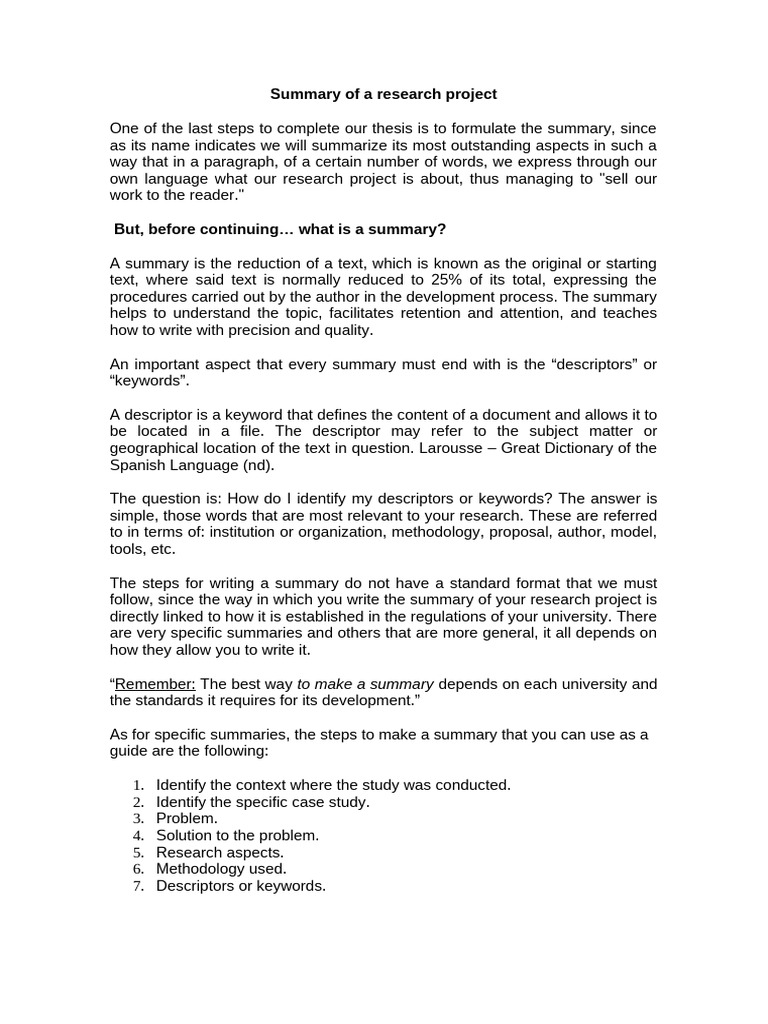 Research Project Summary Guide | PDF | Reserved Word | Index Term