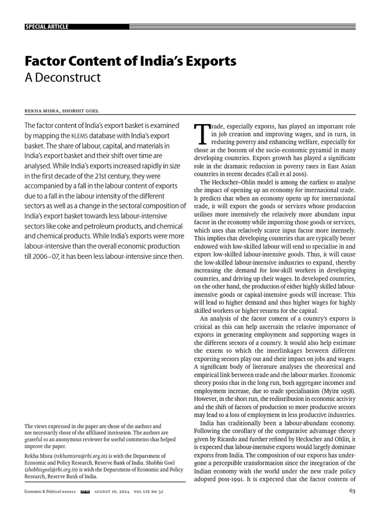 Factor Content Exp Rekha-Misra RBI | PDF | Economics | Labour Economics