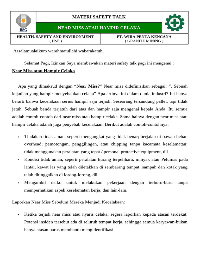 Memahami Near Miss dalam K3 | PDF