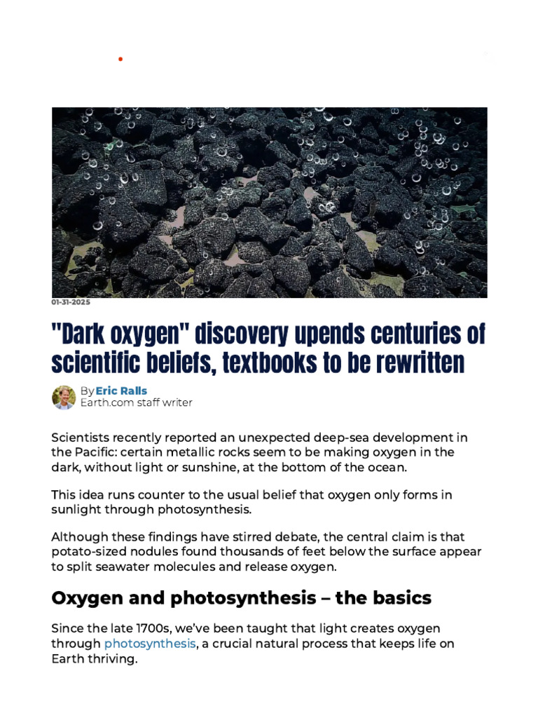 Dark Oxygen - Discovery Upends Centuries of Scientific Beliefs | PDF ...