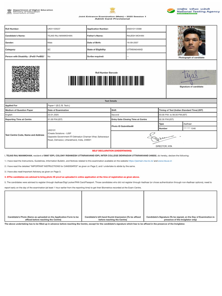 AdmitCard-250310112568 JEE | PDF