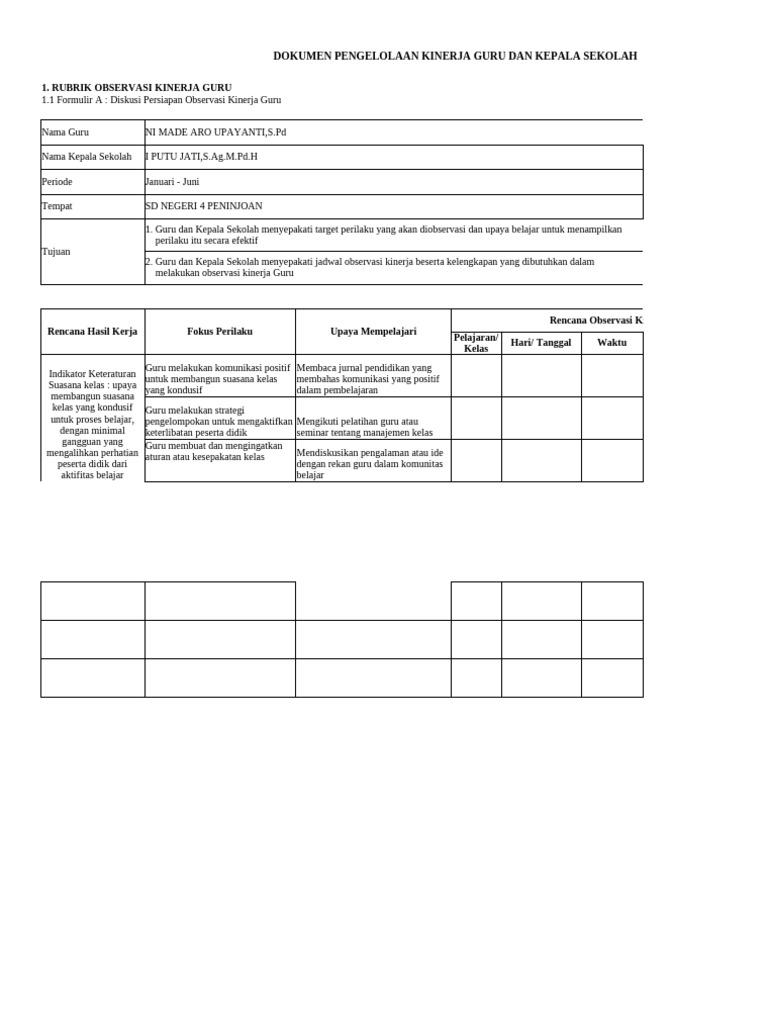 Form Observasi Guru | PDF