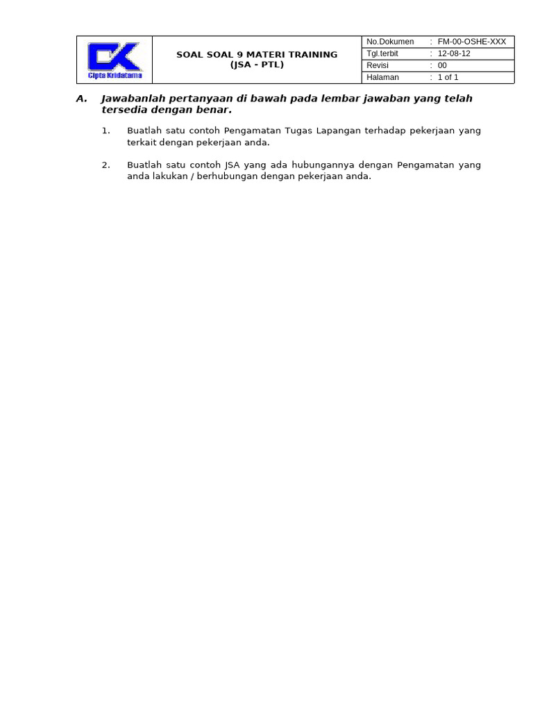 SOAL JSA Rev | PDF