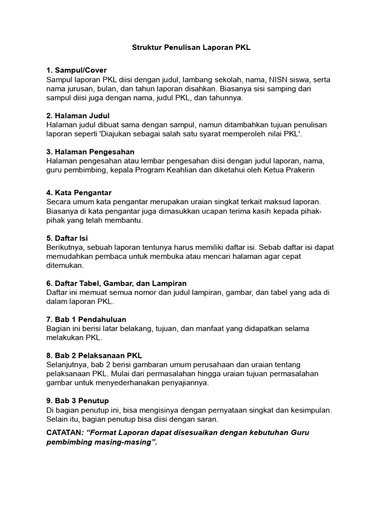Struktur Penulisan Laporan PKL | PDF