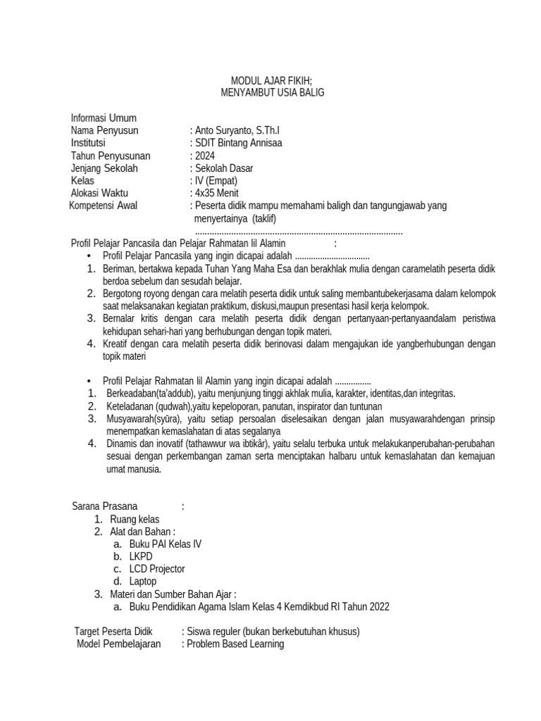 Modul Ajar PBL Pertemuan 1 | PDF