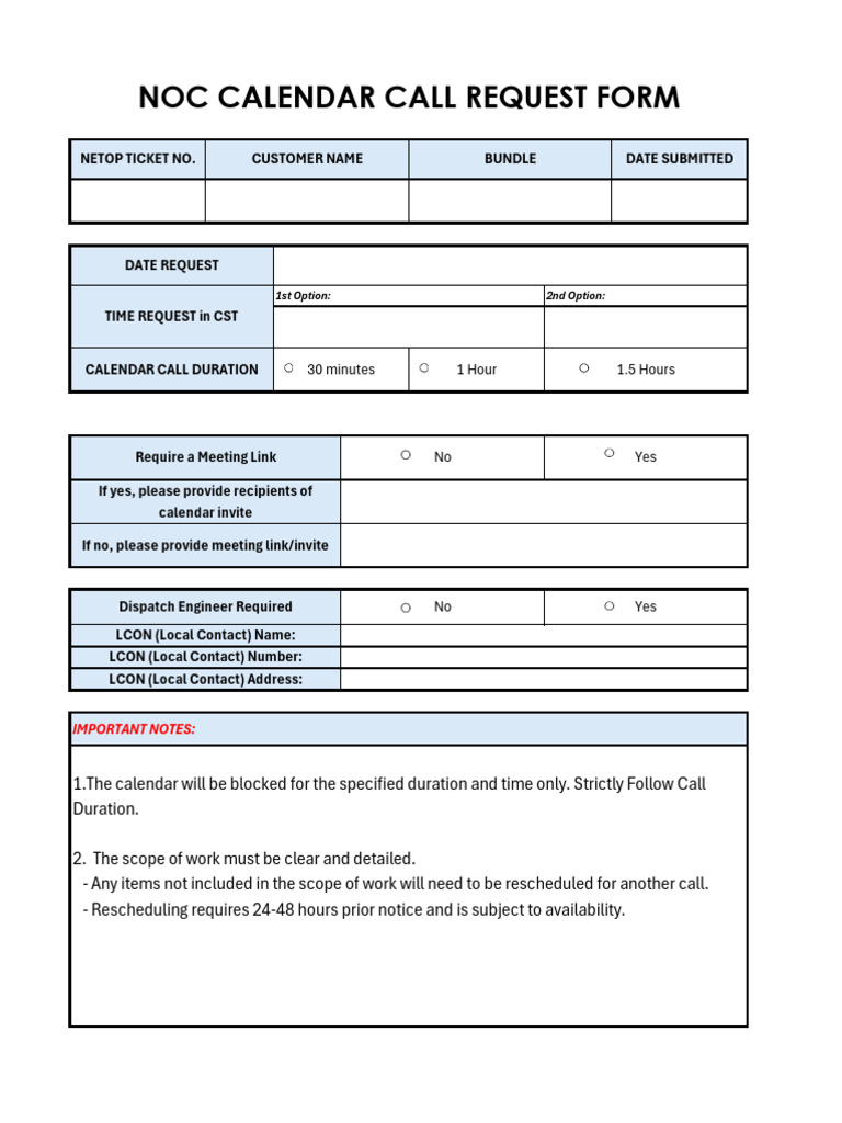 Noc Calendar Call Request Form | PDF