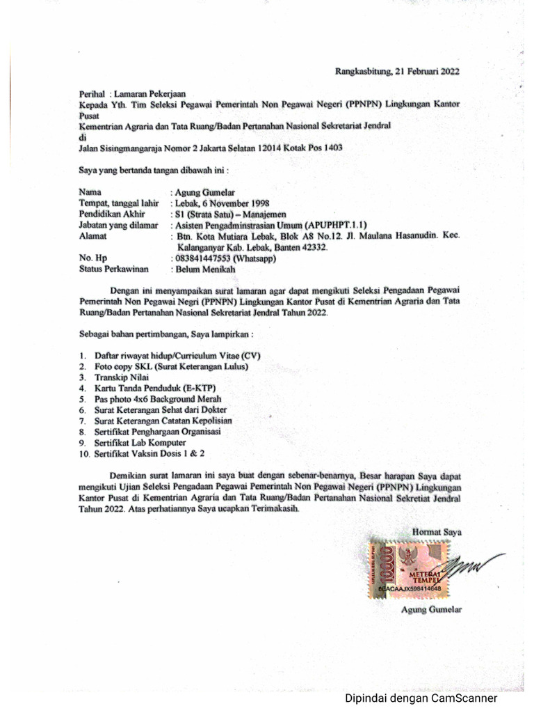 Agung Gumelar - Surat Lamaran | PDF