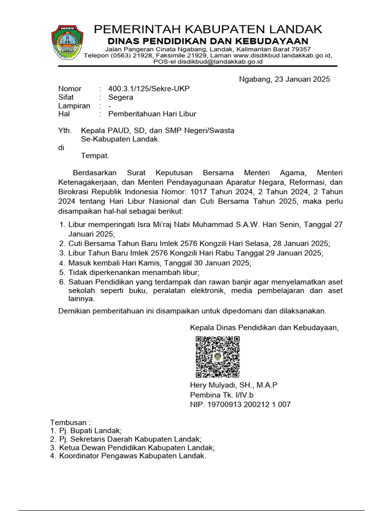 20250123161436surat Edaran Libur Imlek 2025 | PDF