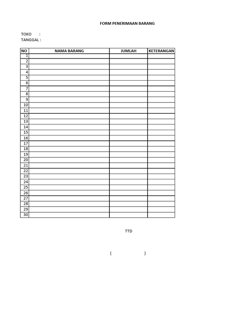 Form Penerimaan Barang Toko | PDF