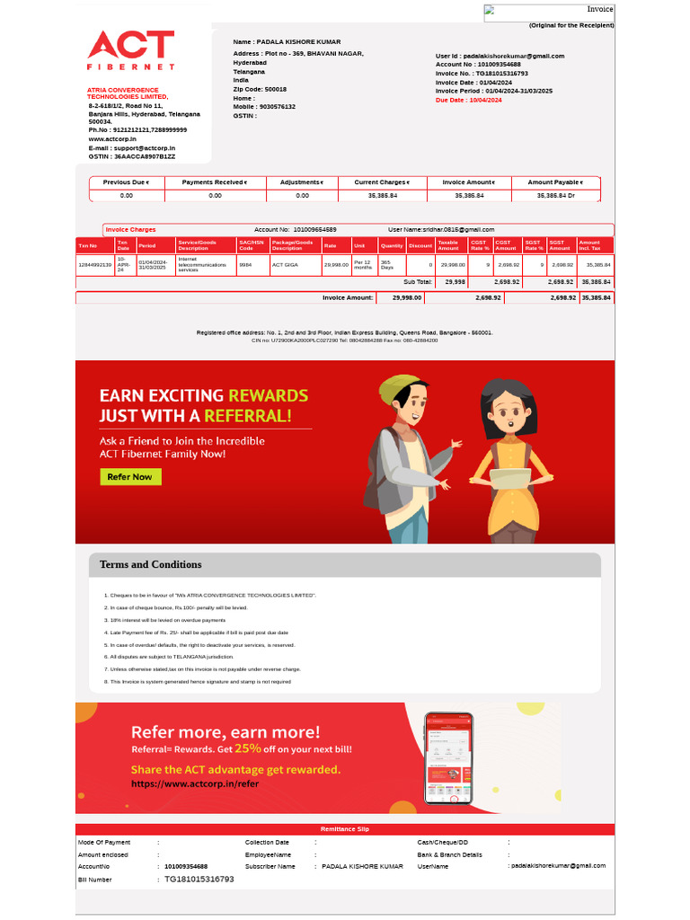 Act TG181015316793 101009354688 April 2024 | PDF | Invoice | Cheque