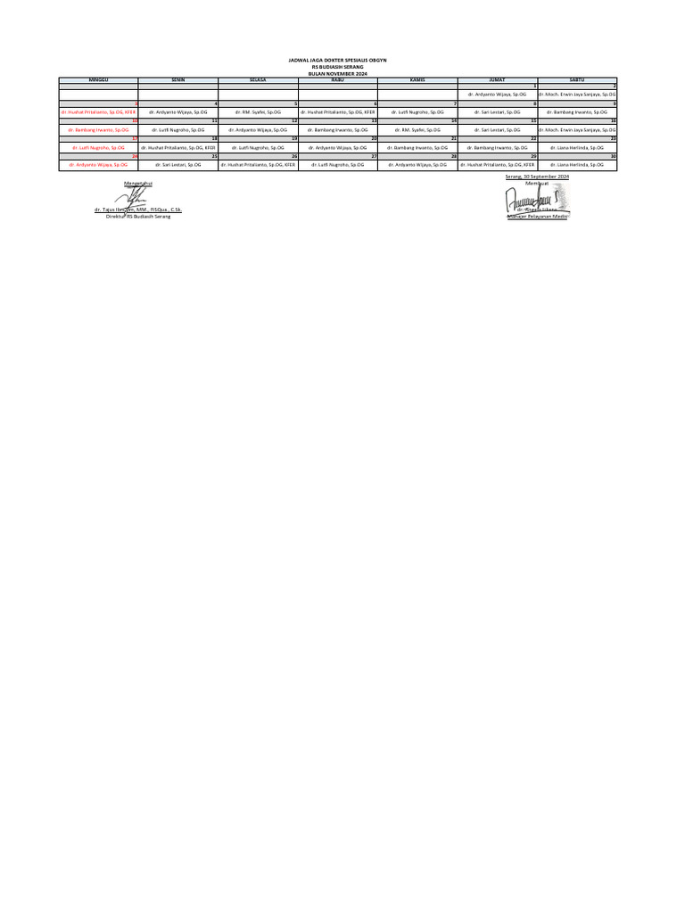 Jadwal Jaga Obgyn November 2024-1 | PDF