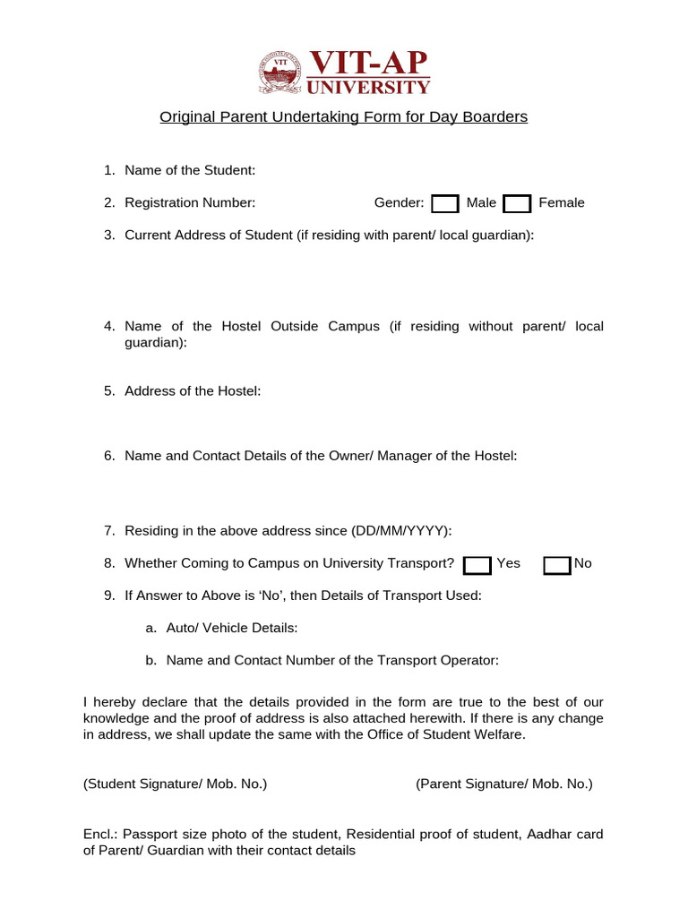 Parent Undertaking Form | PDF