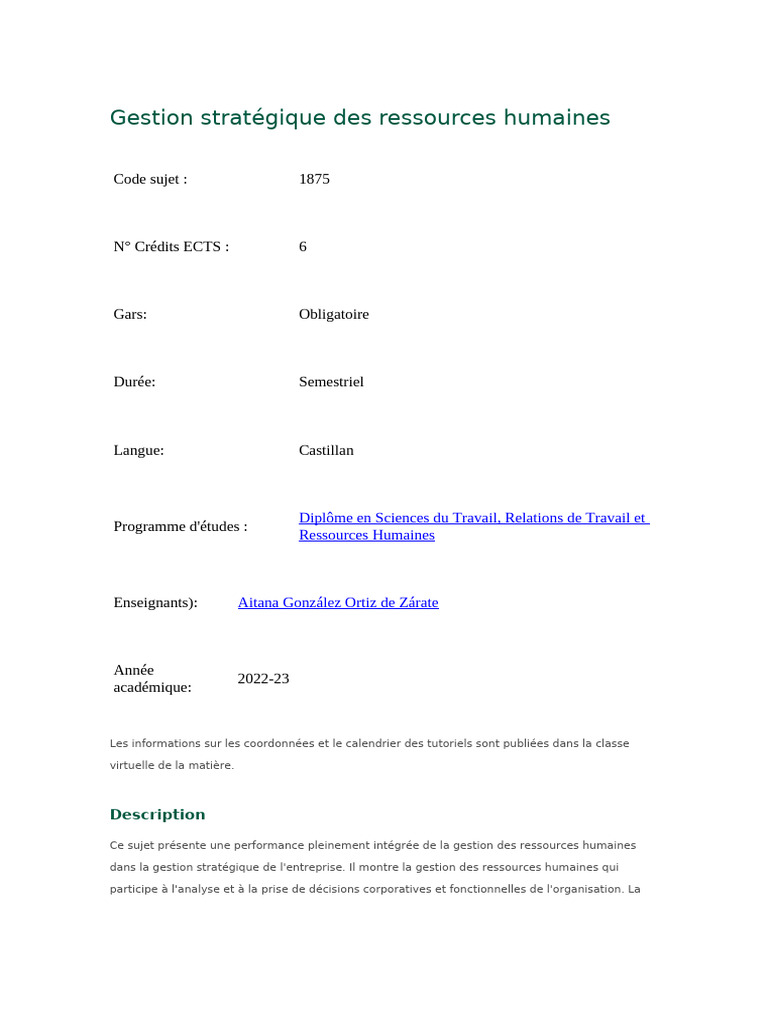 Direction Stratégique des Ressources Humaines | PDF | Gestion des ressources humaines | Plagiat