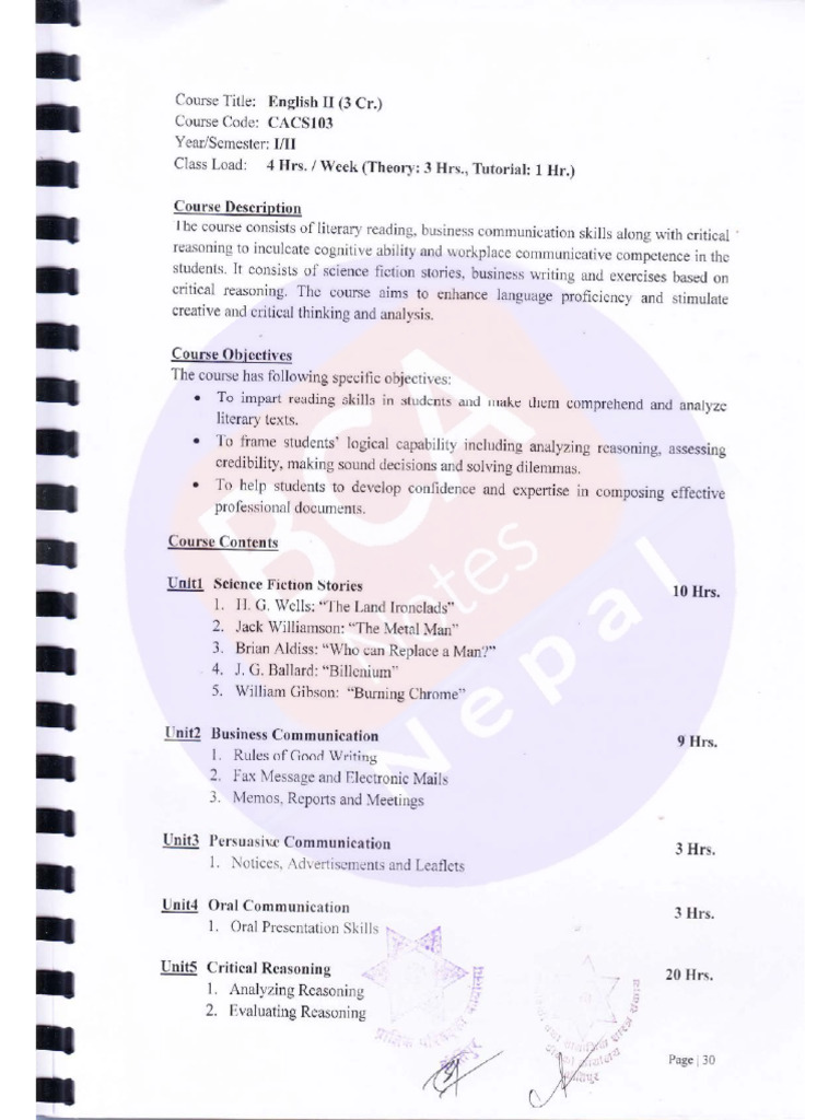 English II BCA Syllabus CA Notes Nepal | PDF