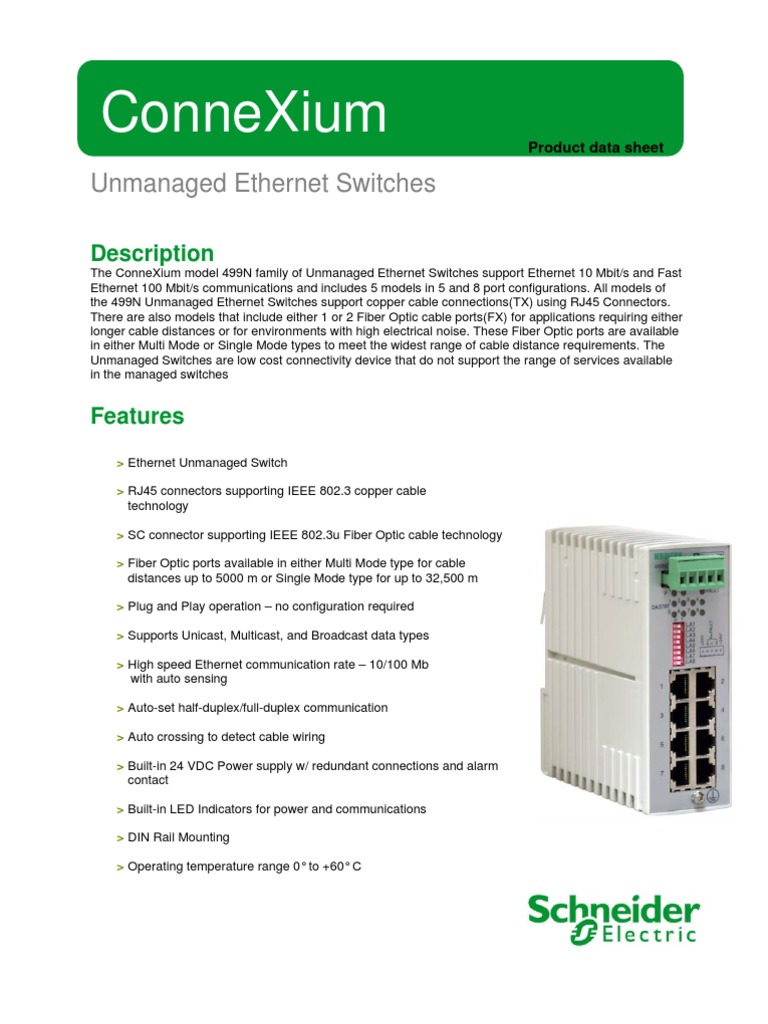 Data Sheet - 499n Unmanaged Switch | PDF | Network Switch | Ethernet