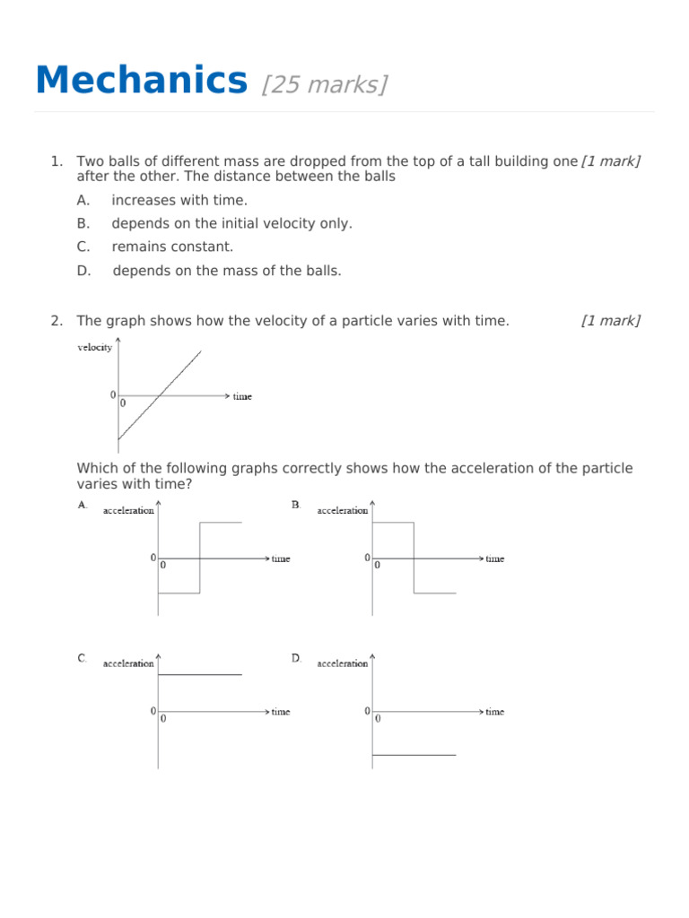 Mechanics MCQ | PDF | Physical Sciences | Applied And Interdisciplinary Physics