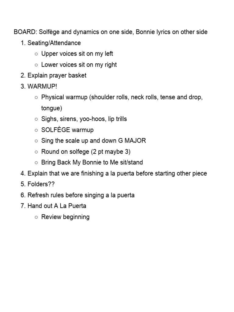 Choir Rehearsal Plan: Warmups & Songs | PDF