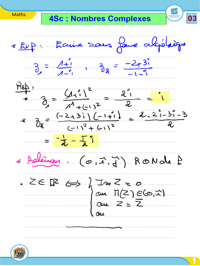 64f33781b8543 - Corrigé - Série 01-Complexe | PDF